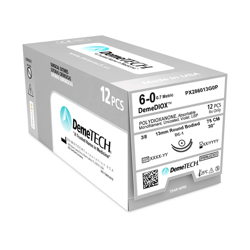 Suturas Polidioxanona 6-0 aguja Ahusada 13 mm 1/2 circulo doble armada hebra de 75 cm color ...